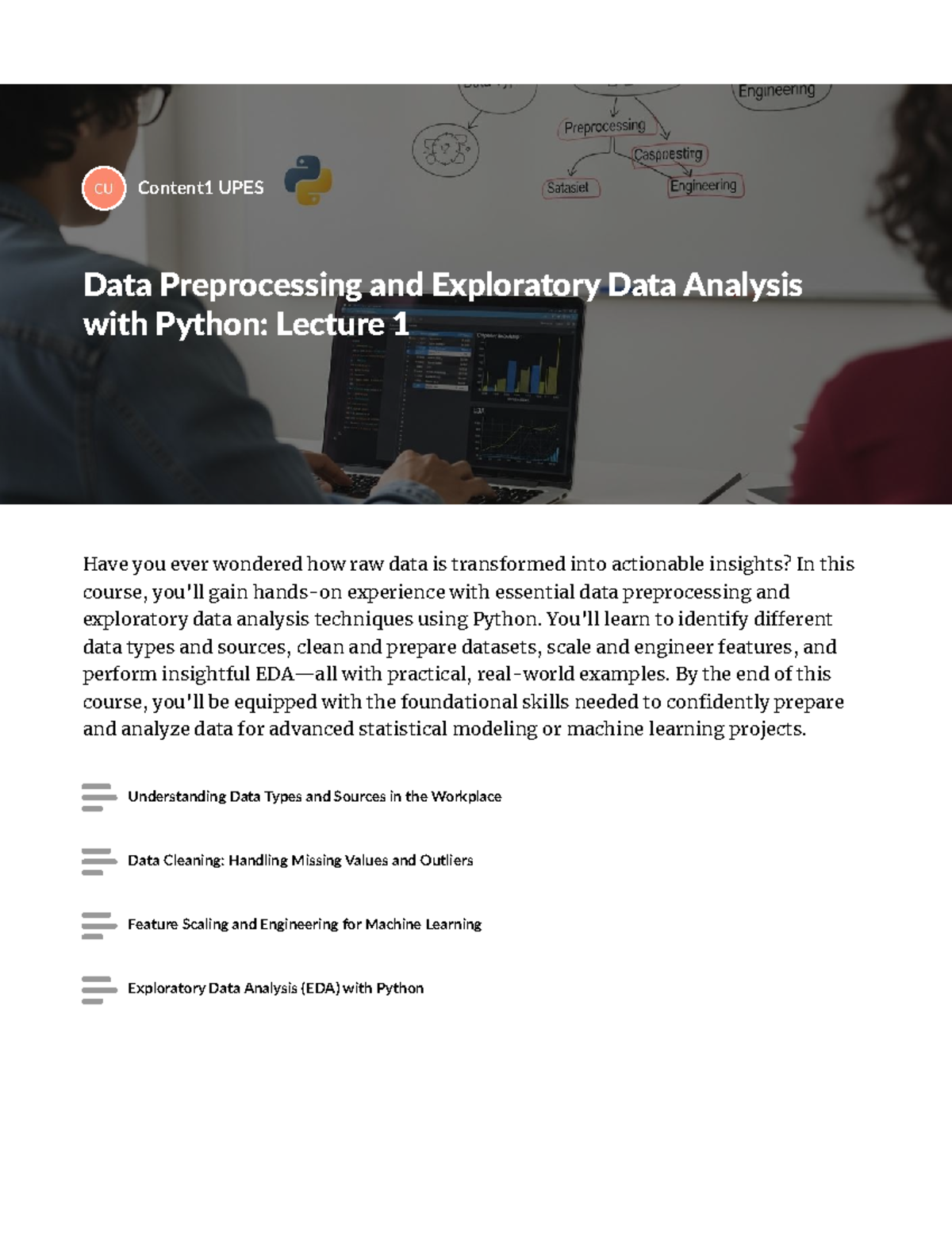 Content1 UPES Data Preprocessing & EDA with Python: Lecture 1 - Studocu