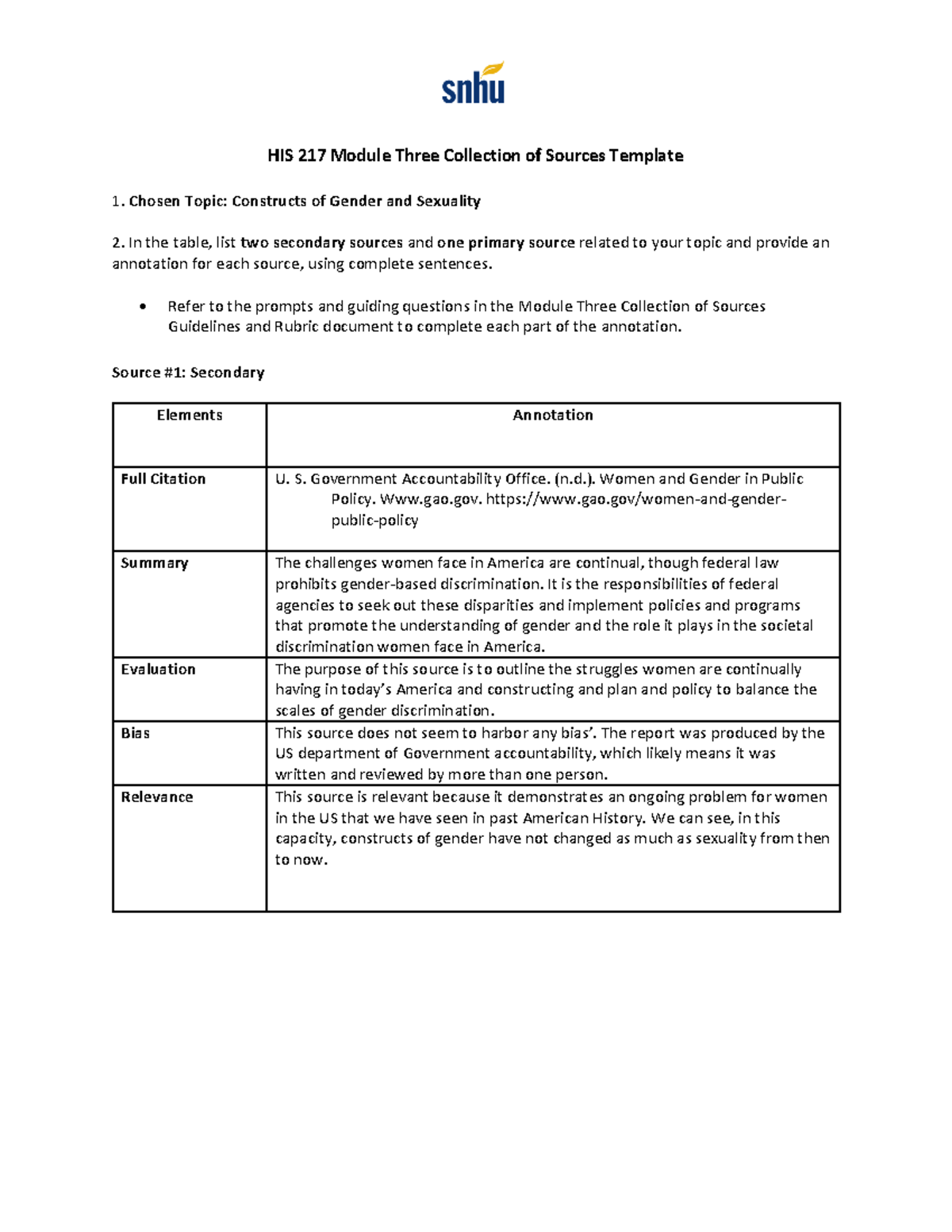 HIS 217 Module Three Annotated Source Collection on Gender Constructs - Studocu