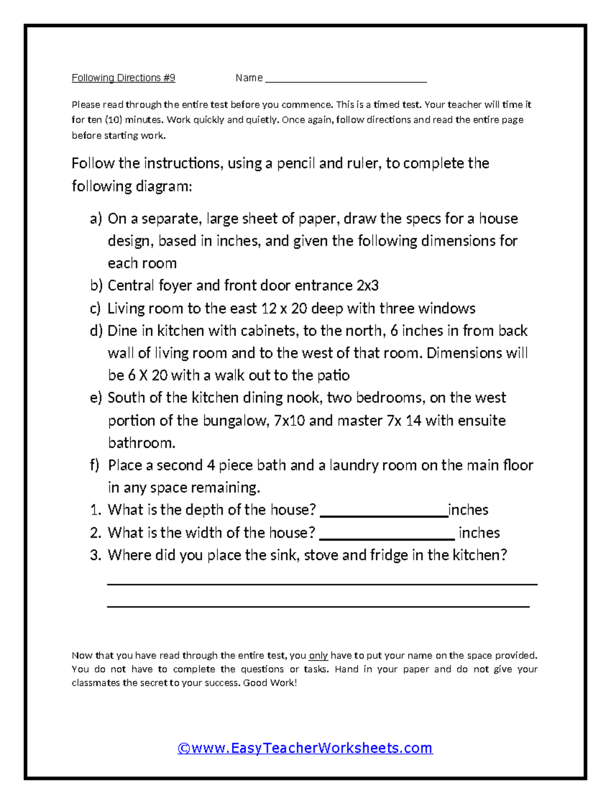 Following Directions Test - House Design Specs Instructions - Studocu
