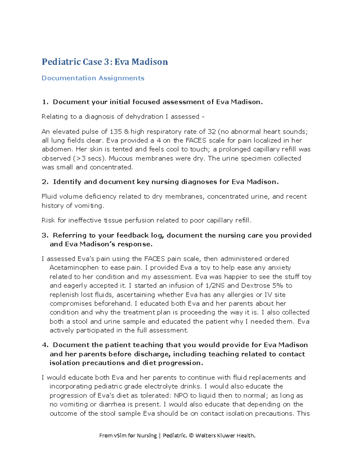 Pediatric Case Study 3: Eva Madison vSim Documentation & Care Plan ...