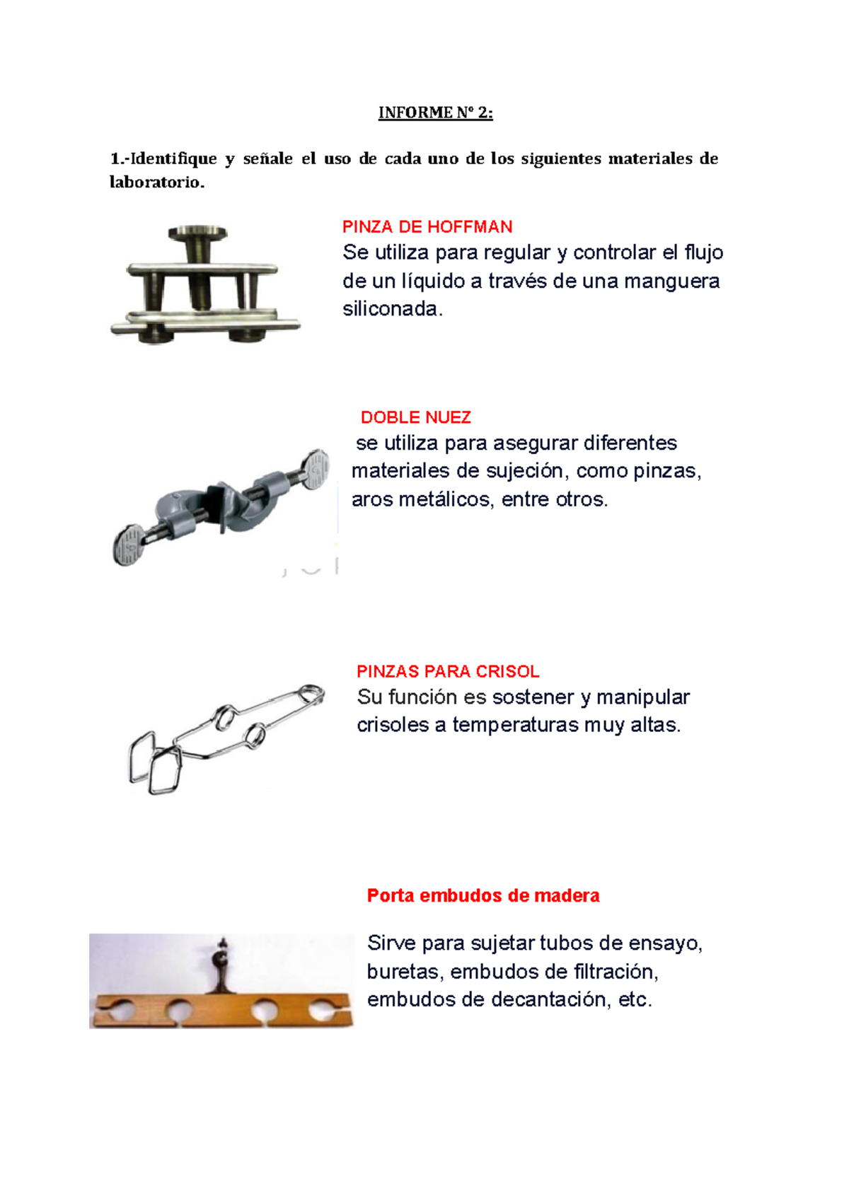 Quimica Y SUS INSTRUCTIVO DE PARTES - INFORME N° 2: 1.-Identifique y ...