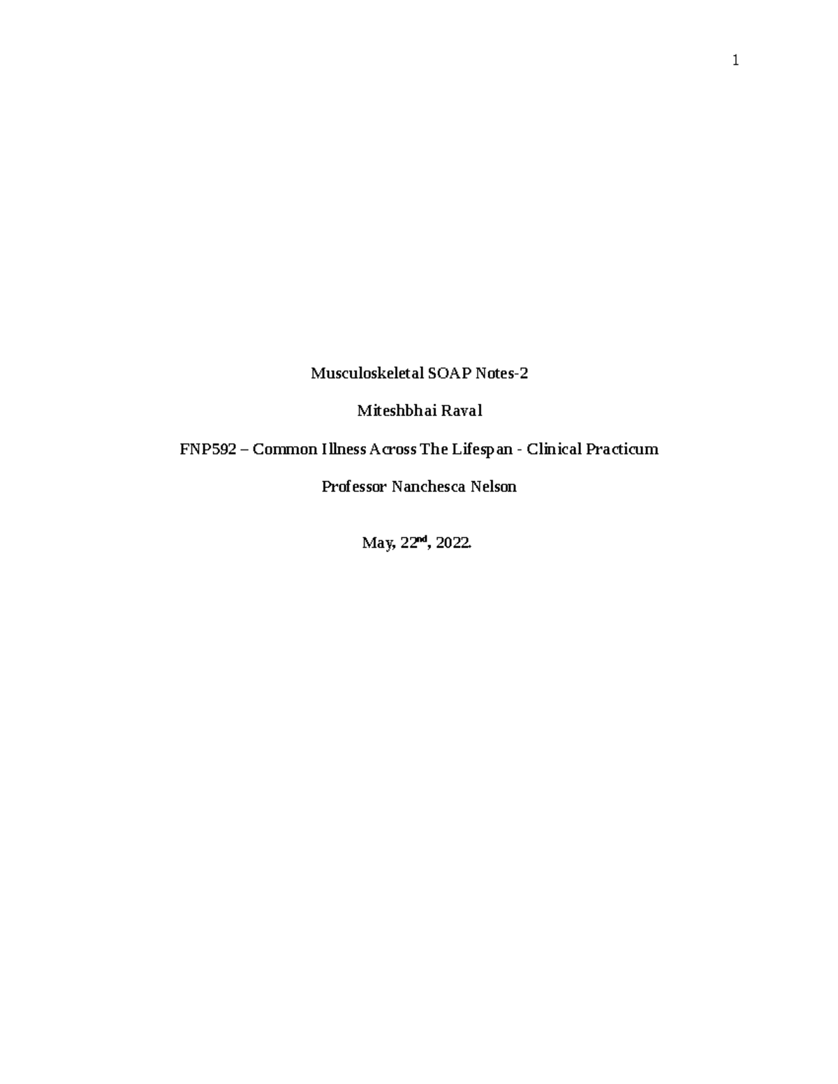 Musculoskeletal SOAP Note: Mr. D's Olecranon Bursitis - FNP592 Clinical ...
