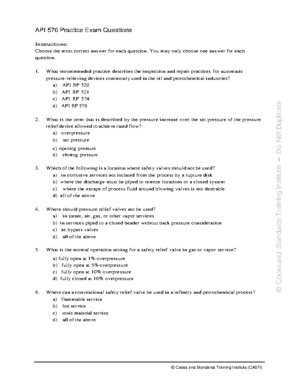 API 576 Practice Exam Questions and Answer Key Review - Studocu