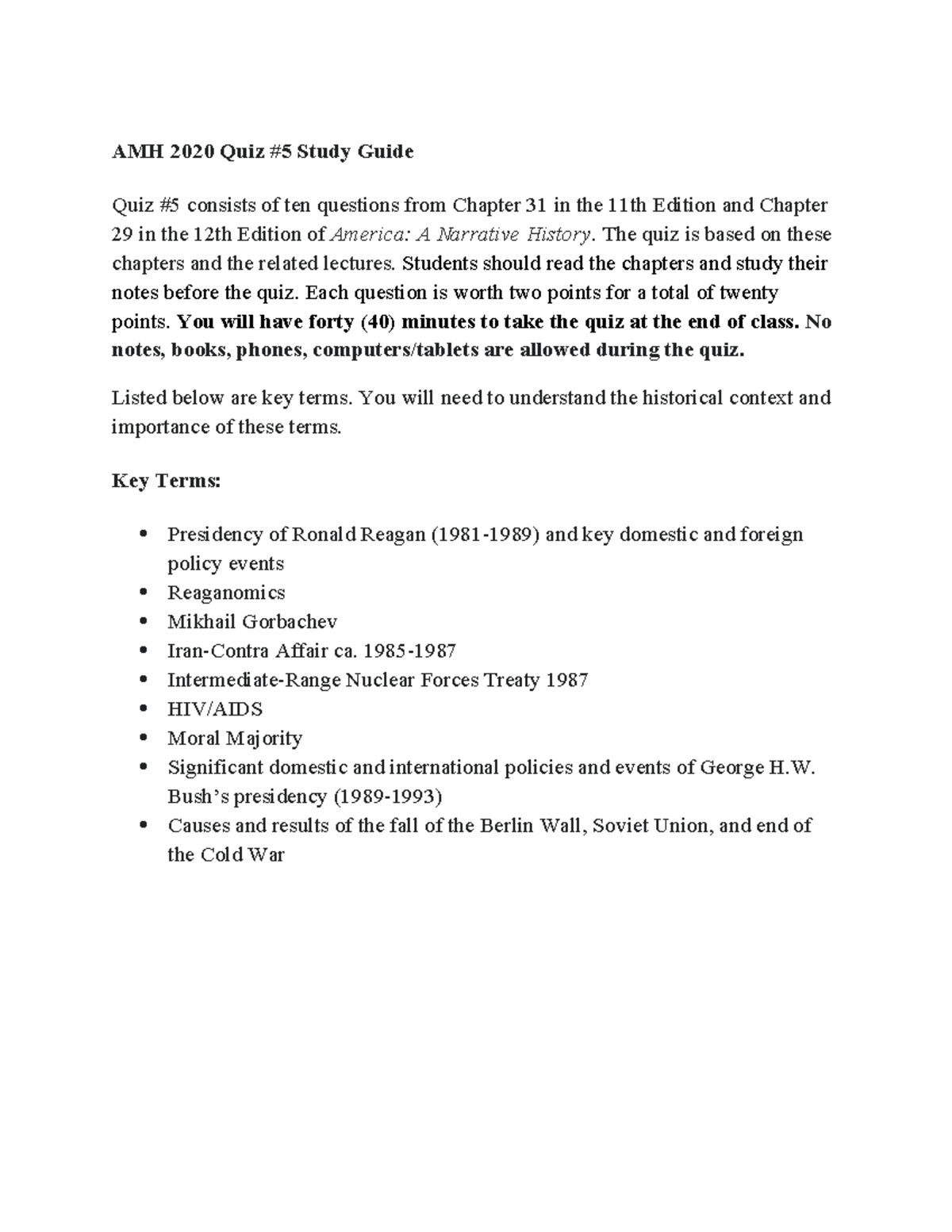 AMH 2020 Quiz #5 Study Guide: Key Topics from Ch. 29 & 31 - Studocu
