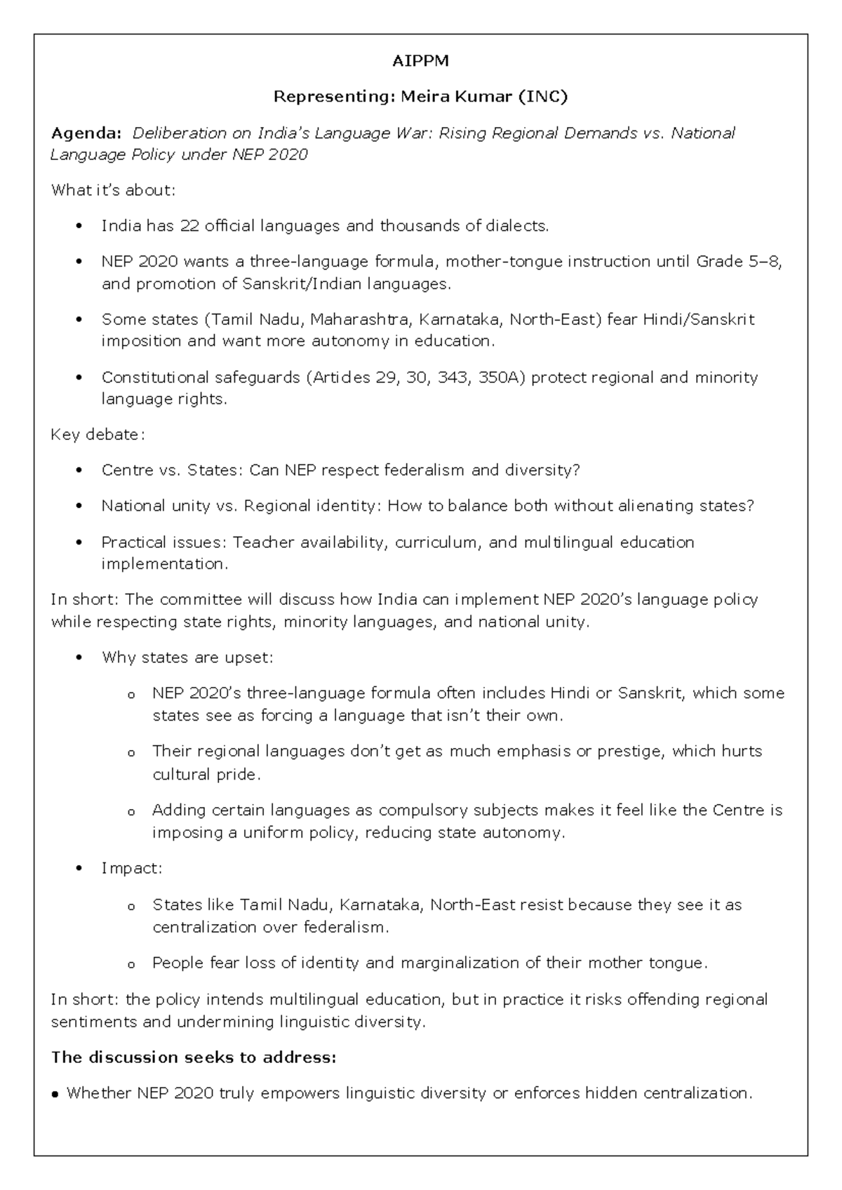 AIPPM Agenda: Language War & NEP 2020 - Balancing Regional Demands ...