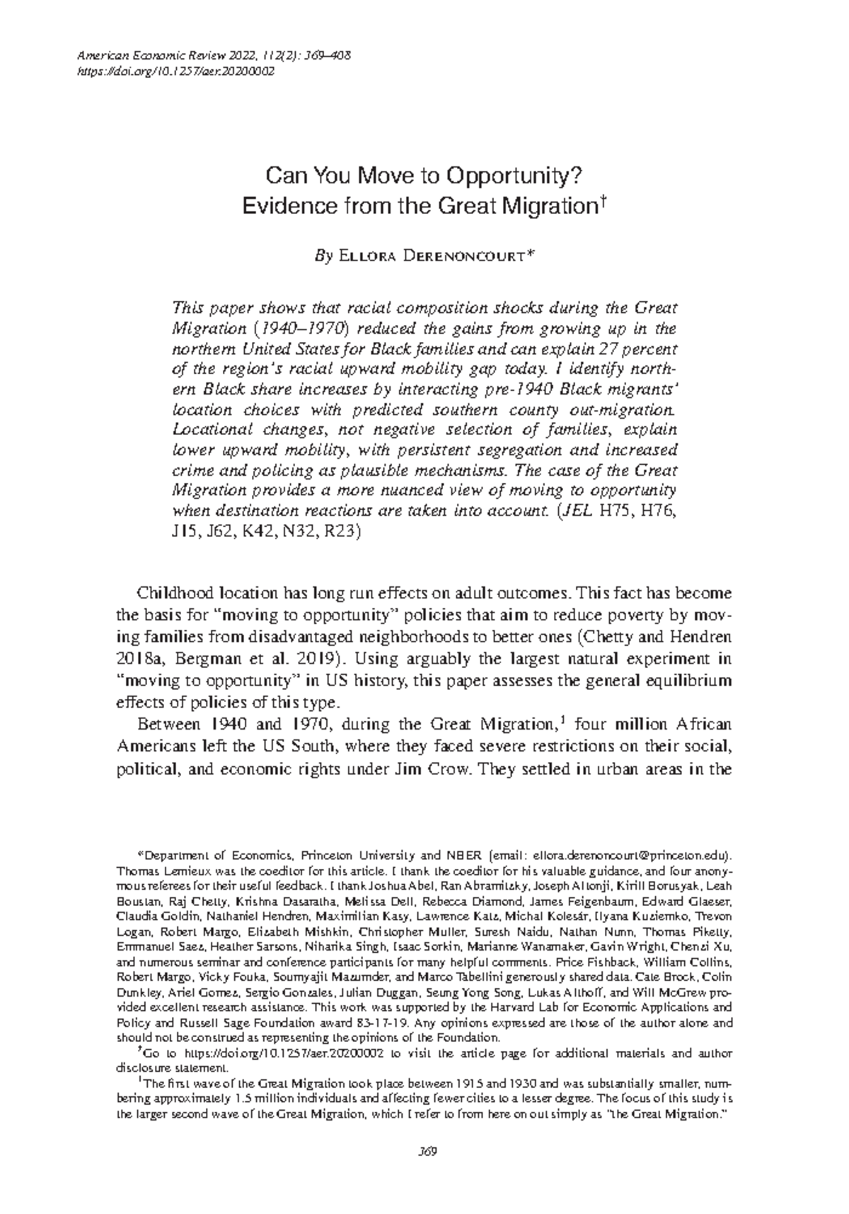 Can You Move to Opportunity? Evidence from the Great Migration (ECO ...