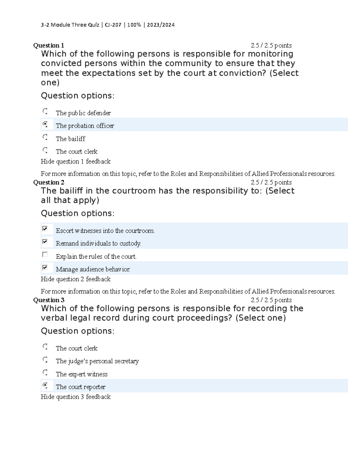 3-2 Quiz - Courtroom Roles and Responsibilities Overview - Studocu