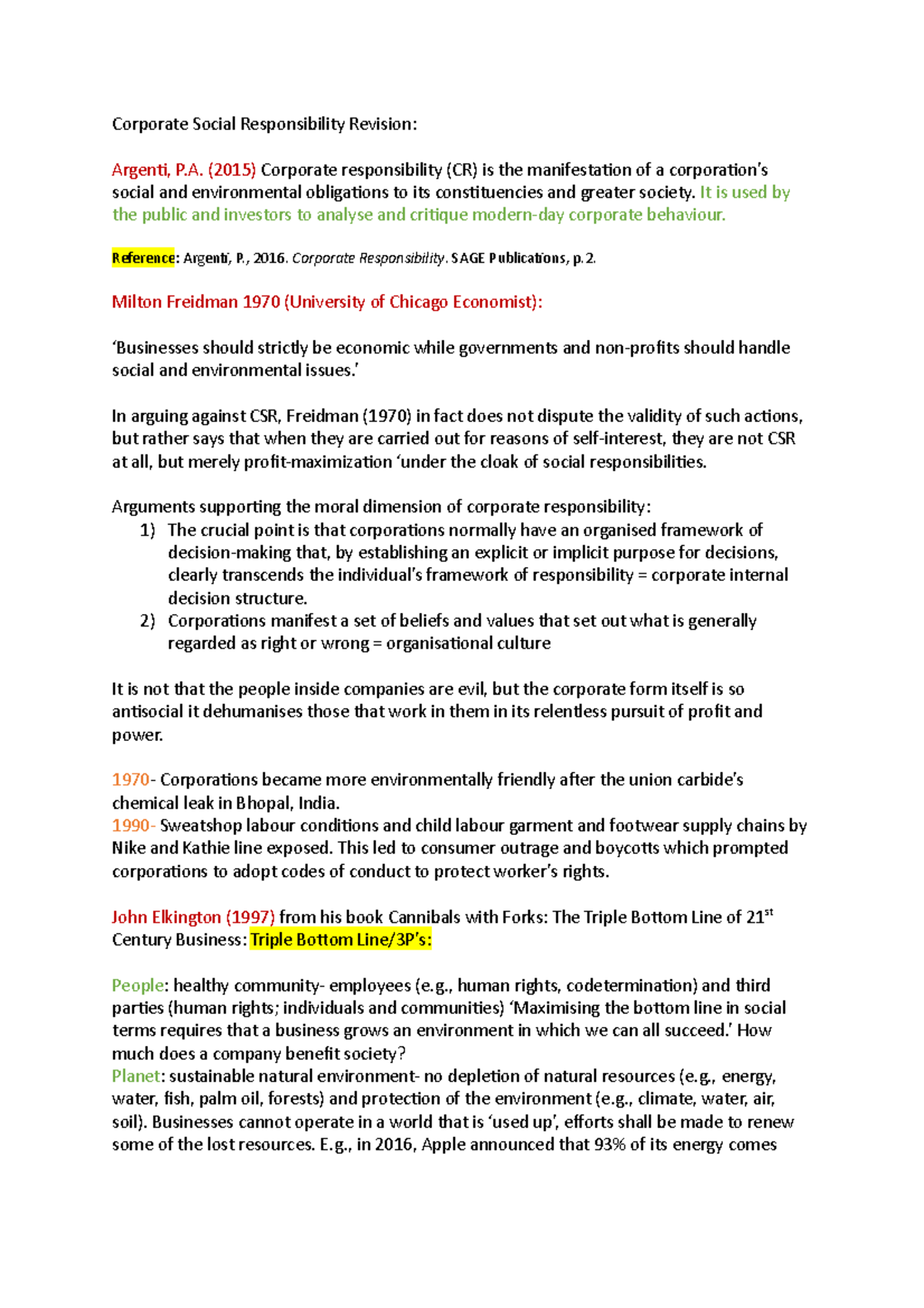 Corporate Social Responsibility (CR) Revision Notes for Business Ethics ...