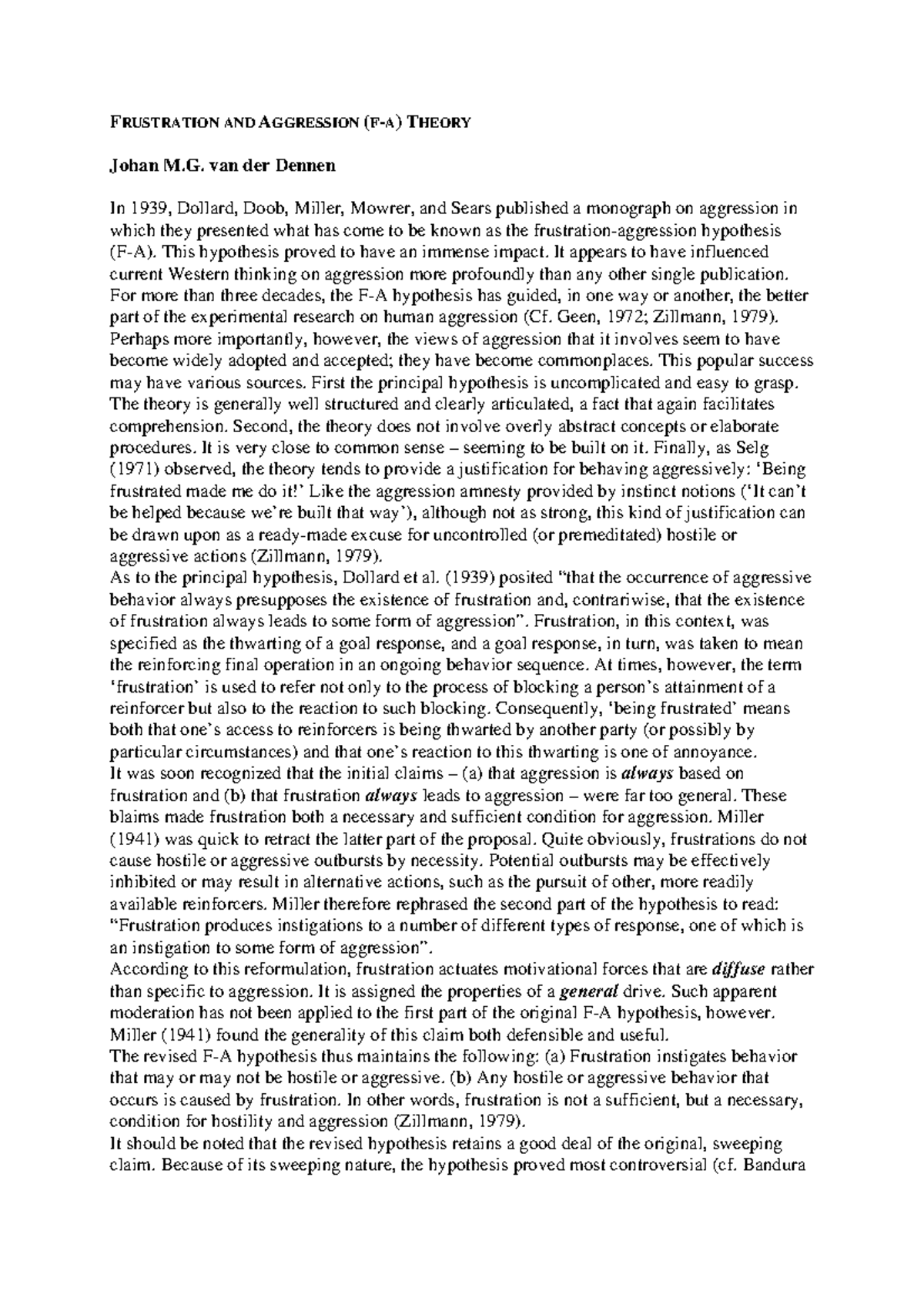 FRUSTRATION AND AGGRESSION THEORY: An In-Depth Analysis - Studocu