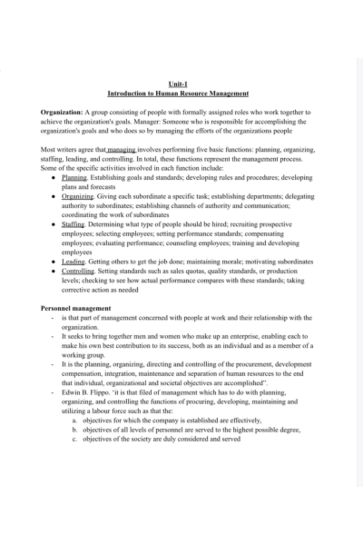 Hrm notes unit 1&2 - Introduction to Human Resource Management ...