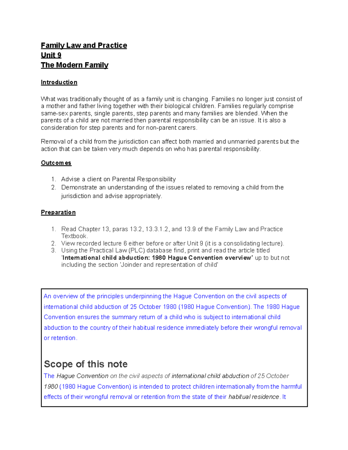 Family Law - Unit 9: The Modern Family and 1980 Hague Convention ...