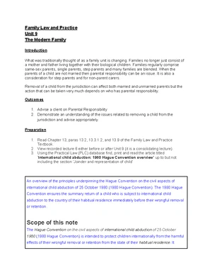 Family Law - Unit 9: The Modern Family and 1980 Hague Convention ...