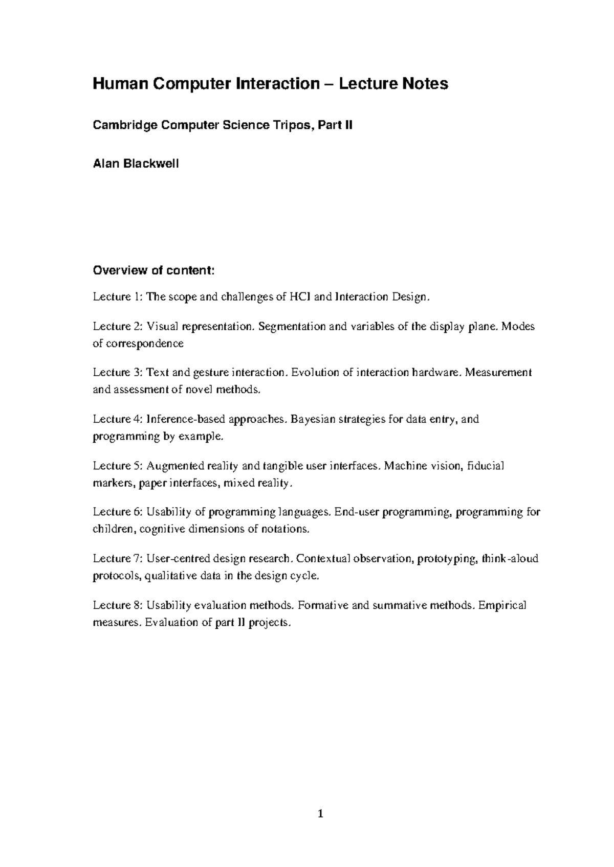 HCI 12345: Comprehensive Lecture Notes on Human-Computer Interaction ...
