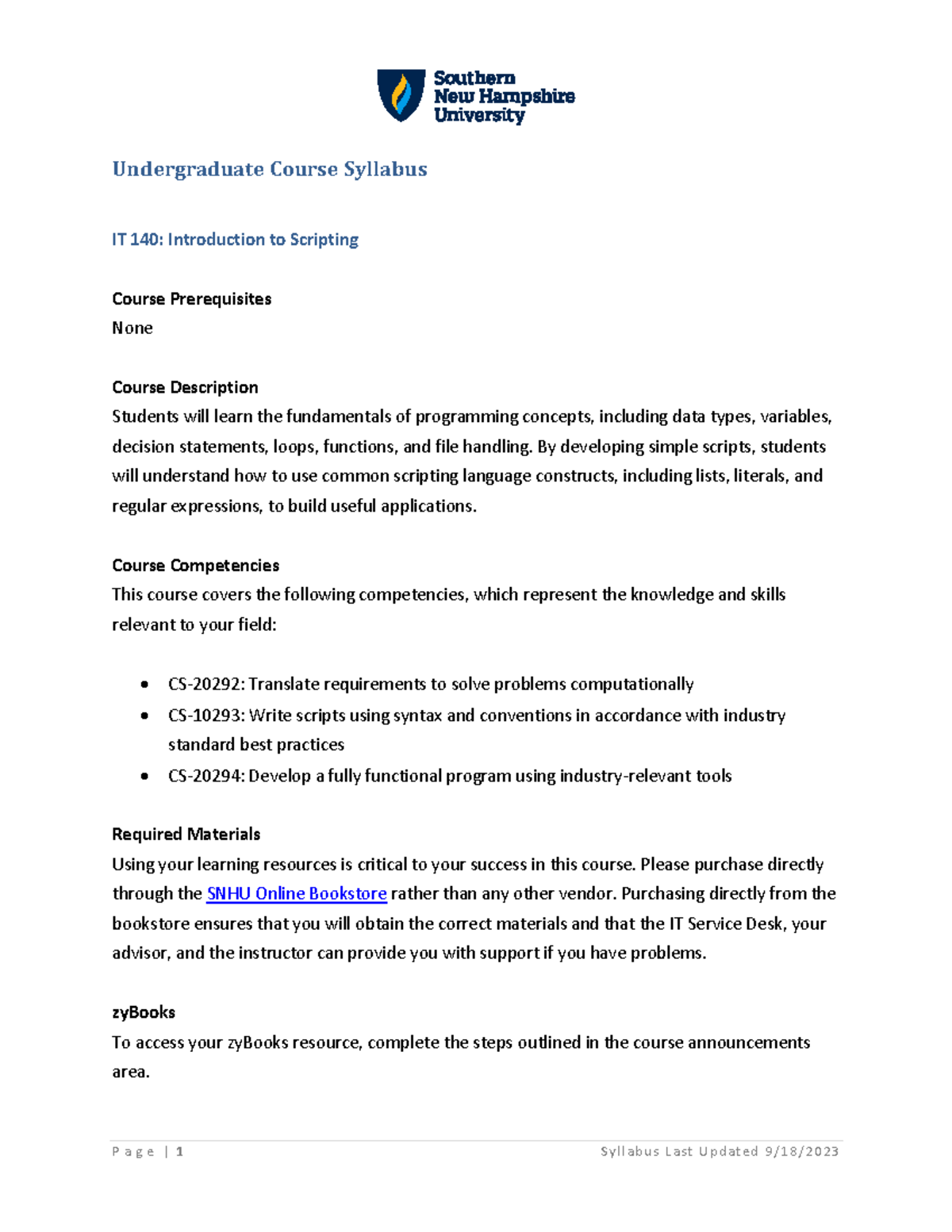 IT 140: Introduction to Scripting Course Syllabus and Overview - Studocu