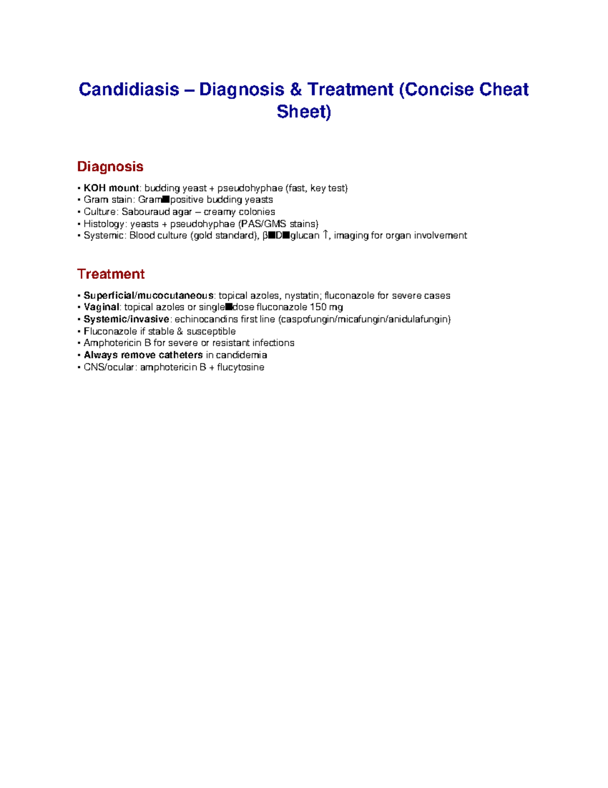 Candidiasis Dx Tx Cheat Sheet - Candidiasis – Diagnosis & Treatment ...