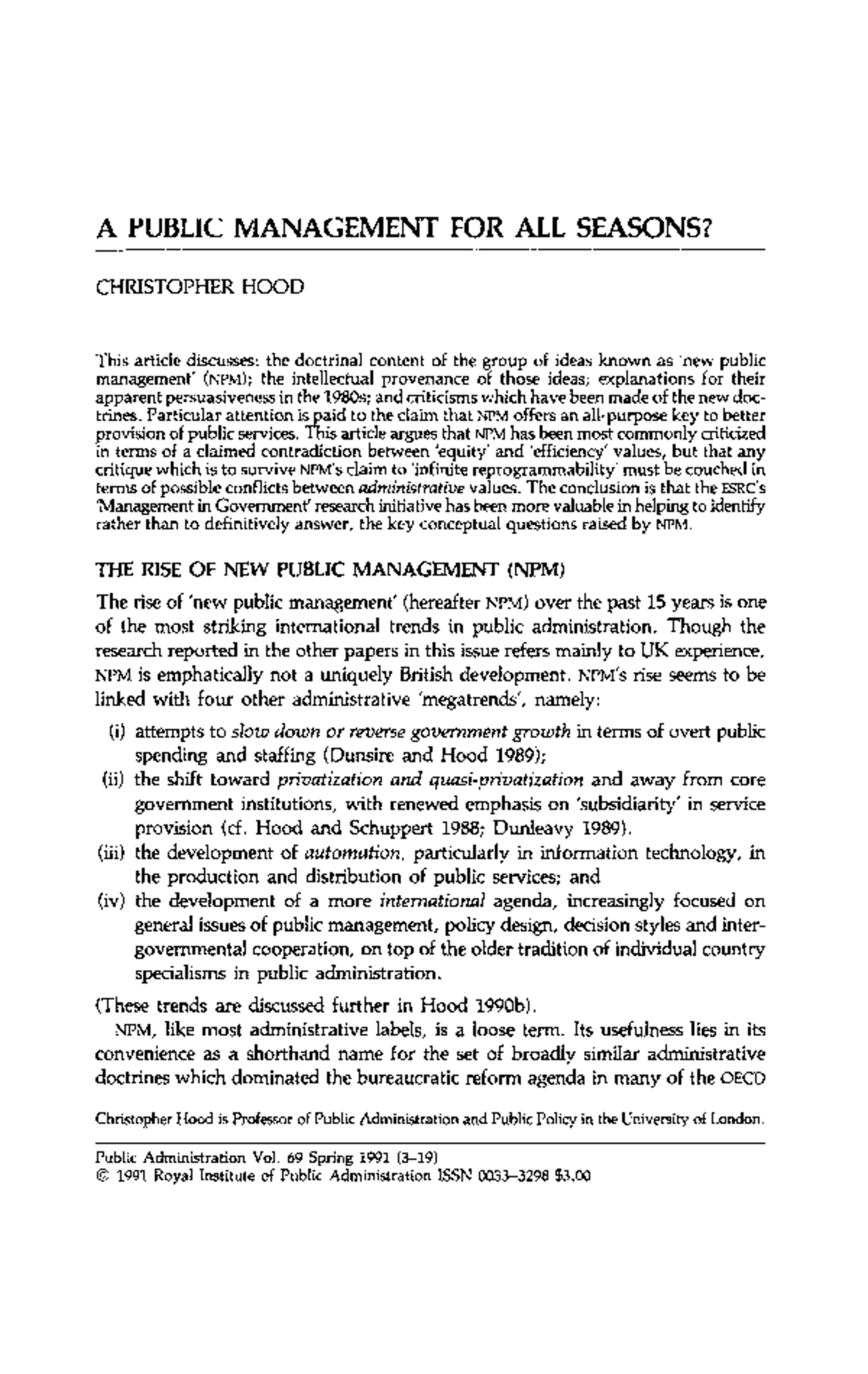 New public management: A critical analysis of its doctrines and ...