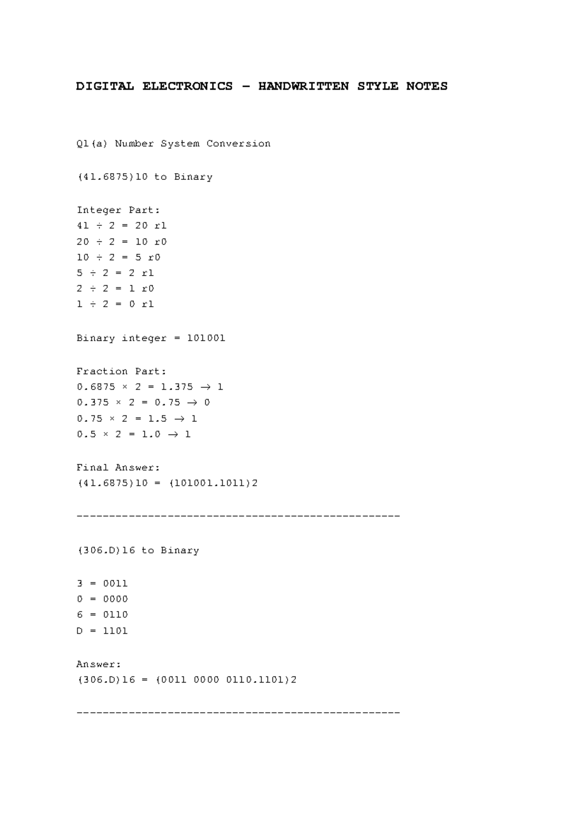 DIGITAL ELECTRONICS HANDWRITTEN NOTES Q1: Number System & Quine Method ...