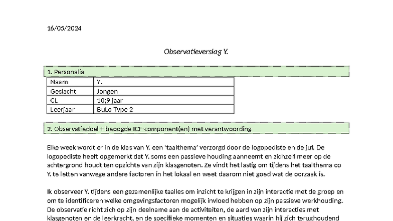 Observatieverslag Y. - Interactie en Betrokkenheid in Taalles - Studocu