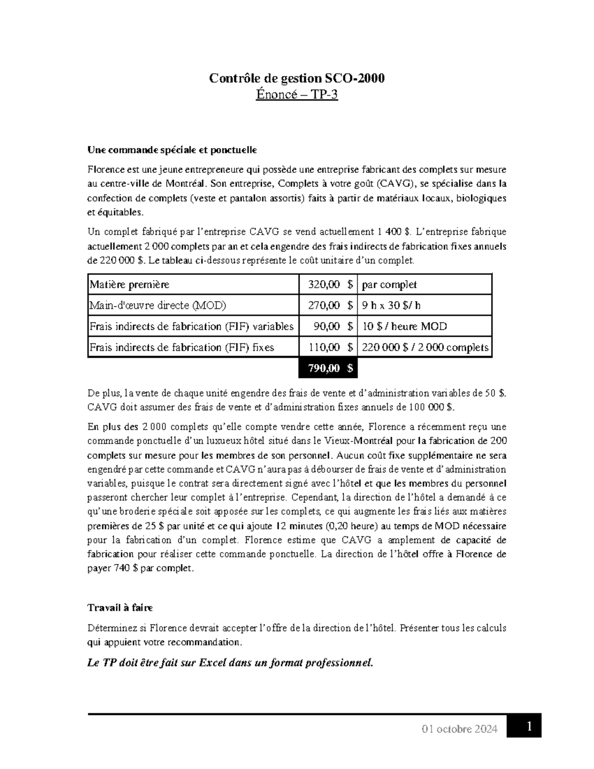 Contrôle de gestion SCO-2000 : TP-3 Analyse de commande spéciale - Studocu