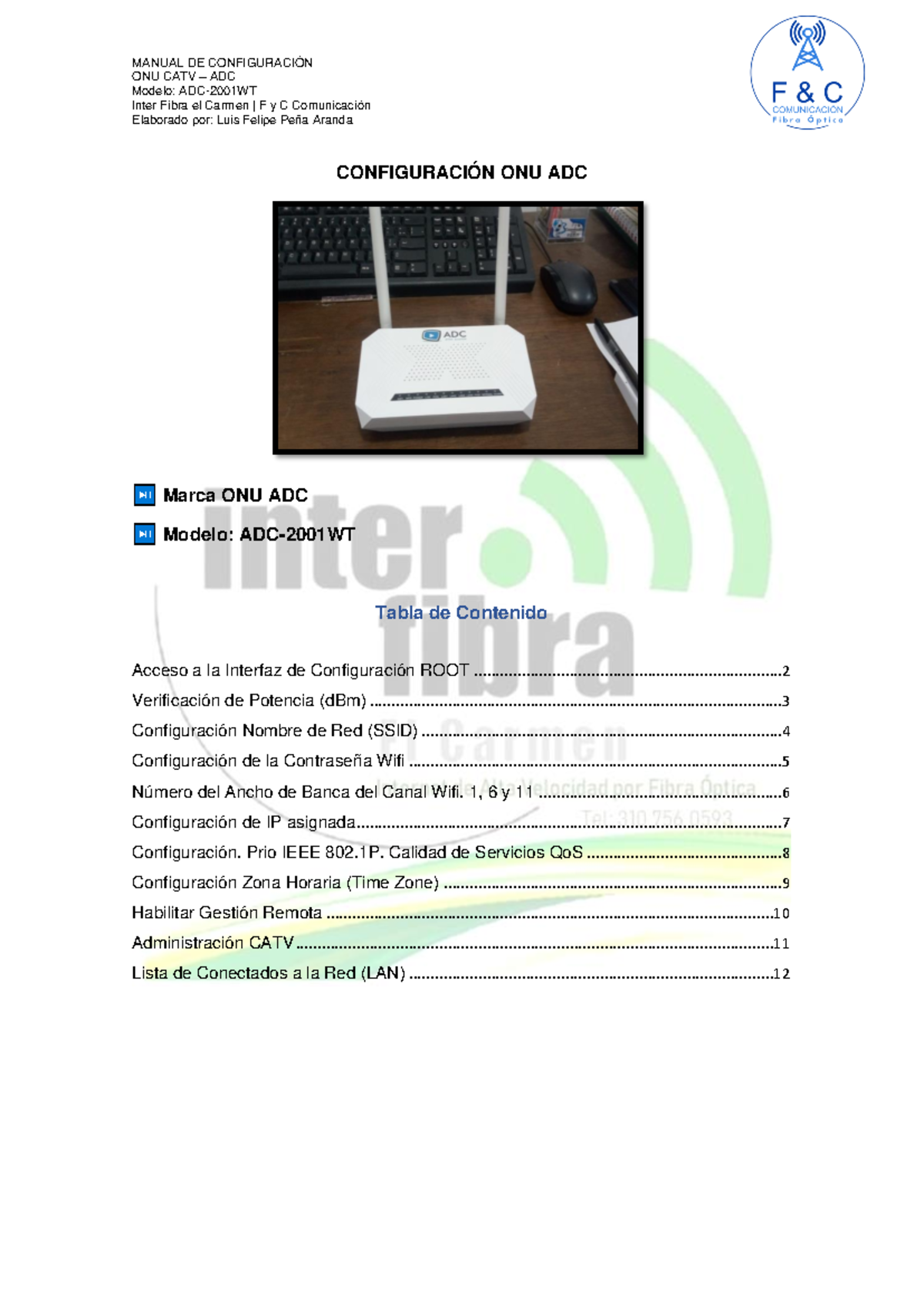 Guía de Configuración para ONU ADC-2001WT - Manual Completo - Studocu