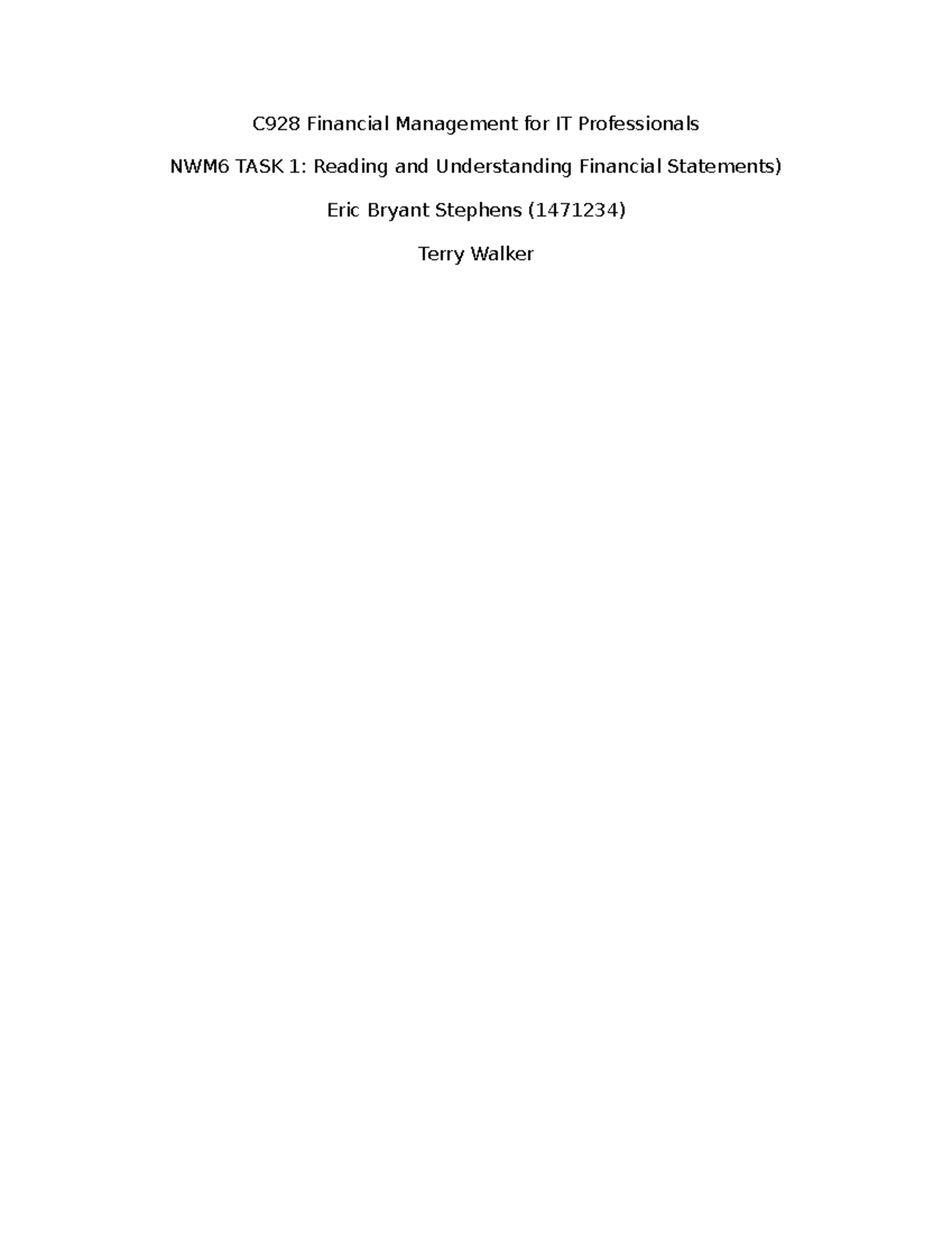 C928 NWM6 TASK 1 - Financial Analysis of Sparkit's Liquidity and Profitability - Studocu