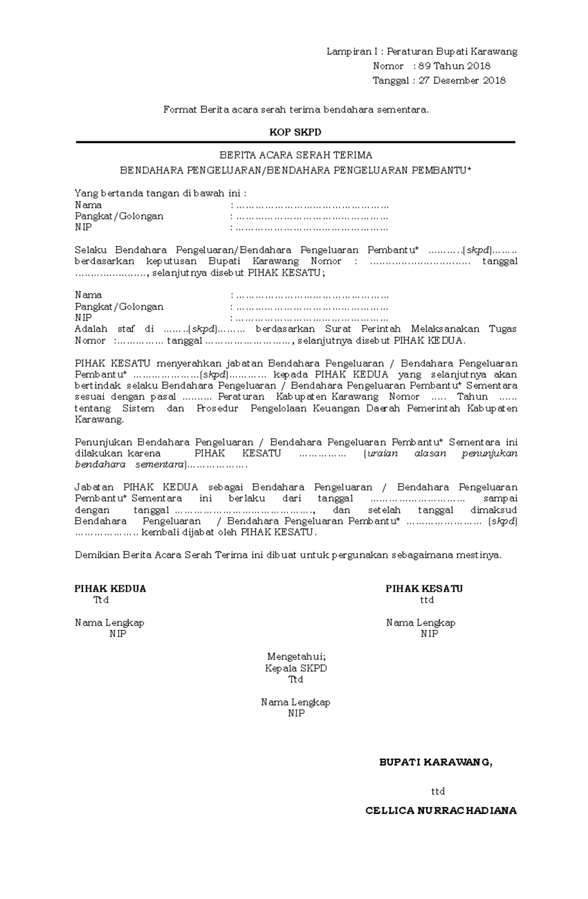 Lampiran I: Format Berita Acara Serah Terima Bendahara Pengeluaran ...