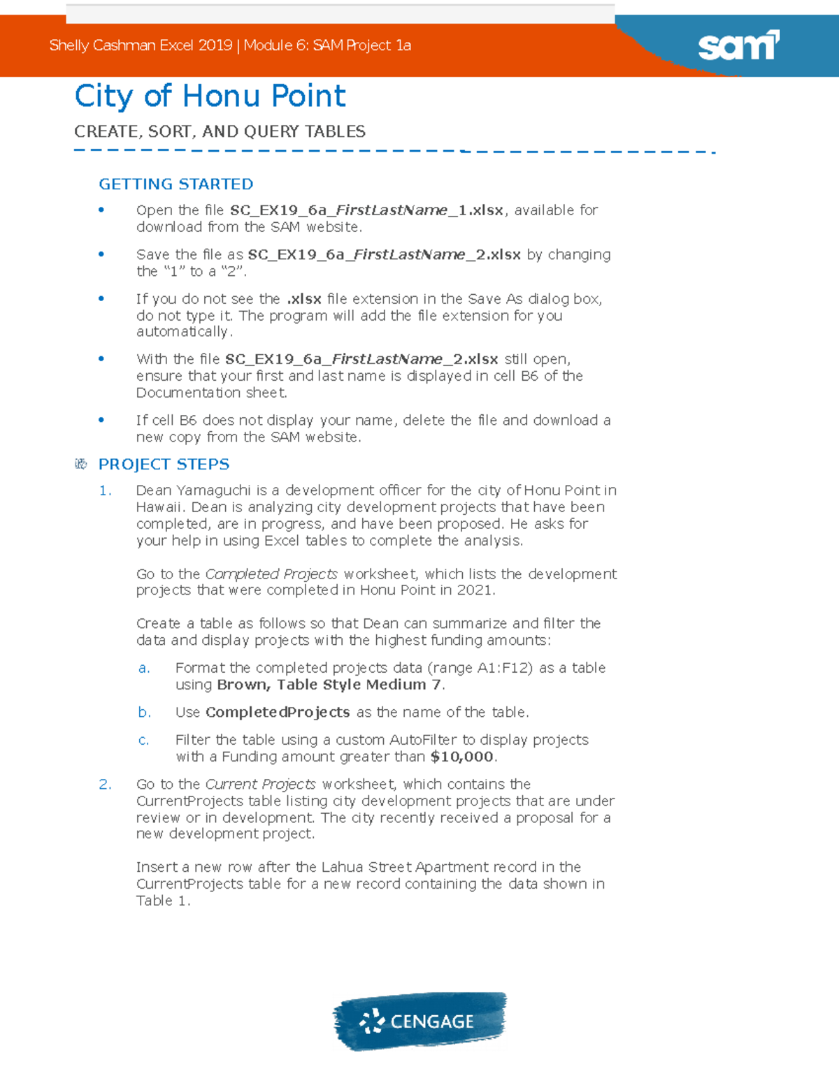 Instructions for SC EX19 Module 6: SAM Project 1a Excel Tasks - Studocu