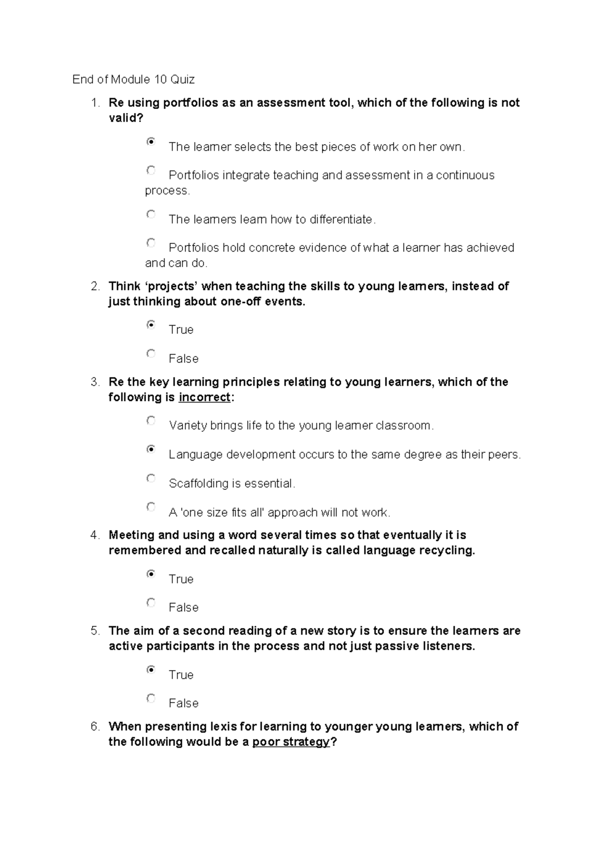 End of Module 10 Quiz Questions 100404 - Studocu