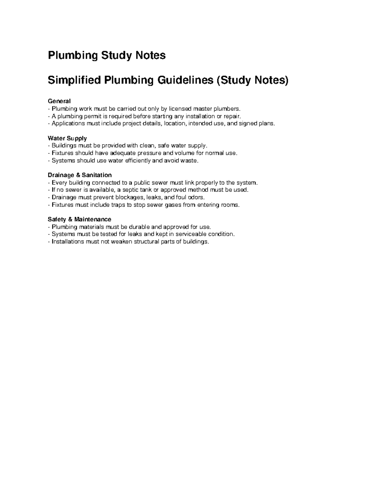 Plumbing Study Notes: Simplified Guidelines for Safe Installations ...