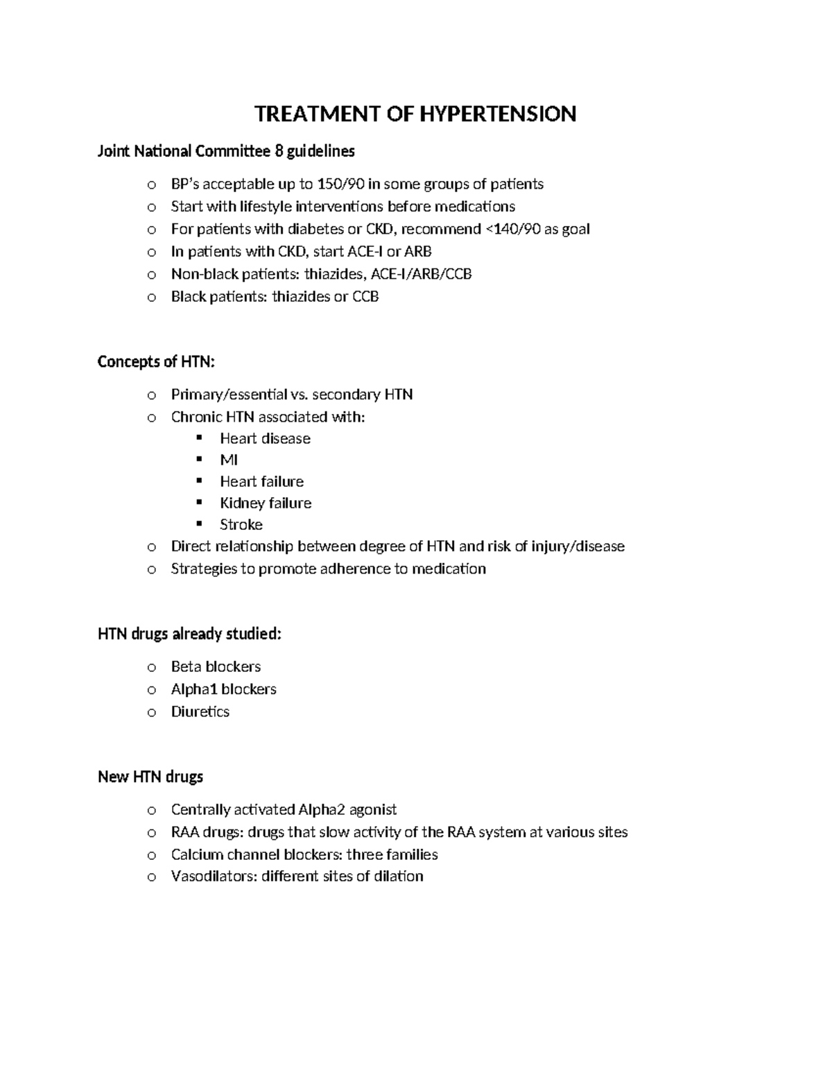 Study Guide TX OF HTN - TREATMENT OF HYPERTENSION Joint National ...