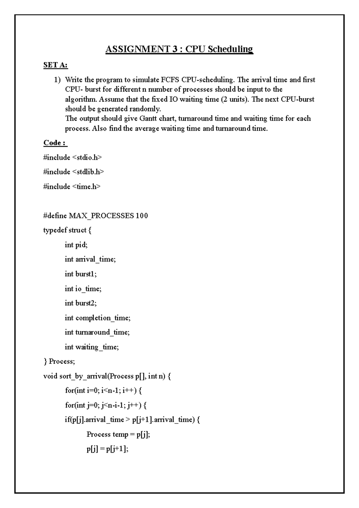 OS-I Assignment 3: CPU Scheduling Simulations and Analysis - Studocu