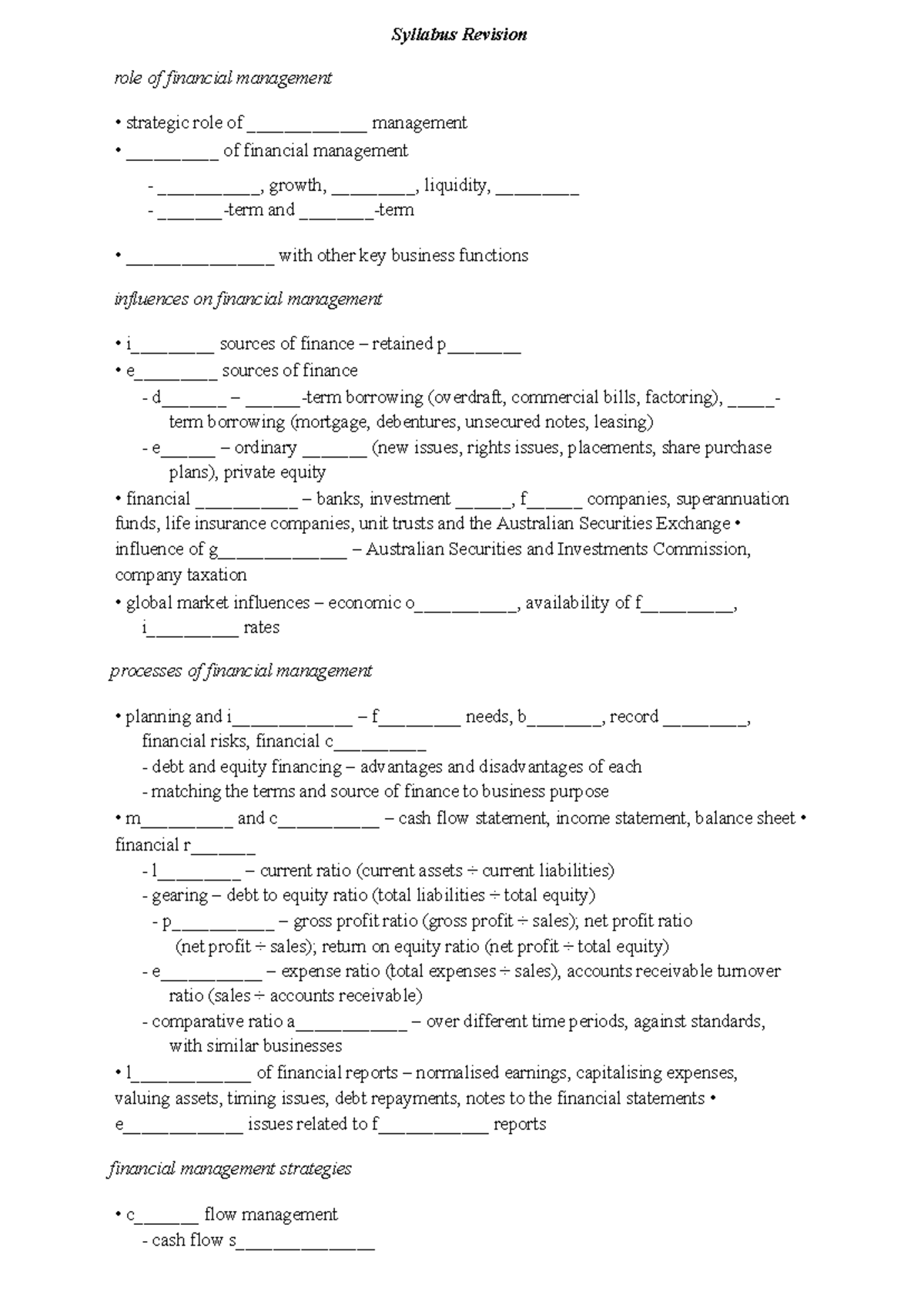Syllabus Revision - Financial Management Strategies and Key Concepts ...