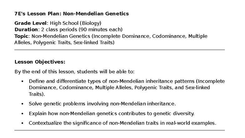 7E Genetics Lesson Plan: Inheritance Patterns & Applications - Studocu