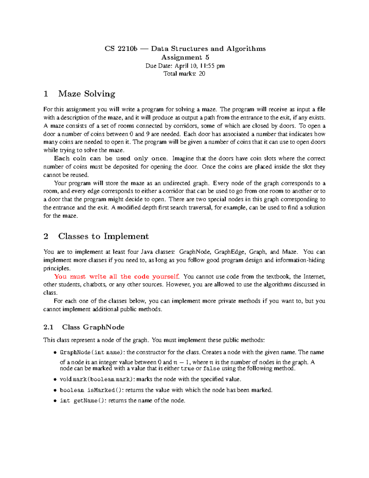 Assignment 5 - CS 2210 b — Data Structures and Algorithms Assignment 5 ...