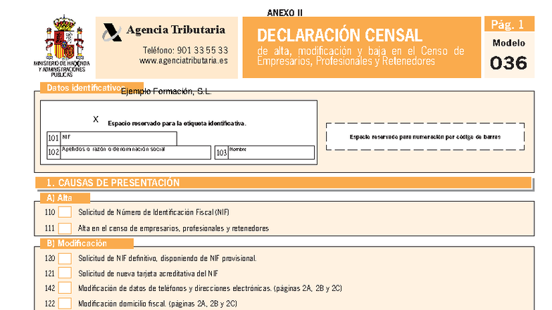 Modelo 036: Alta, Modificación y Baja en el Censo de Empresarios - Studocu