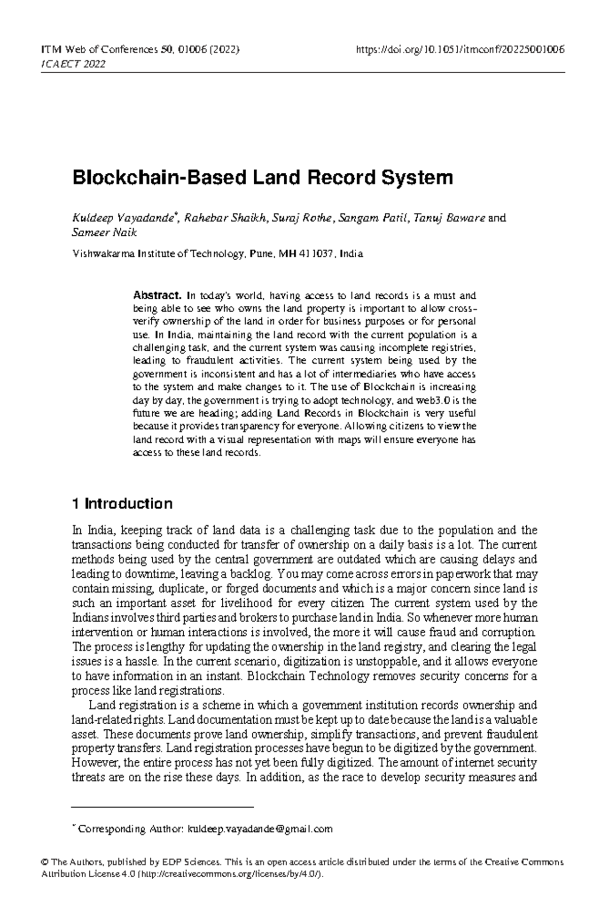 Blockchain-Based Land Record System: Innovations and Challenges (ITM ...