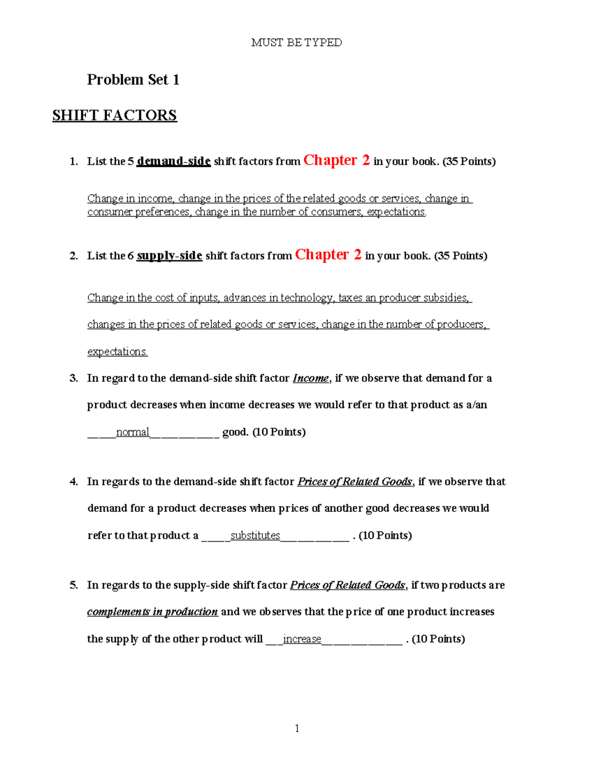 M2 Problem Set 1: Understanding Shift Factors in Economics - Studocu