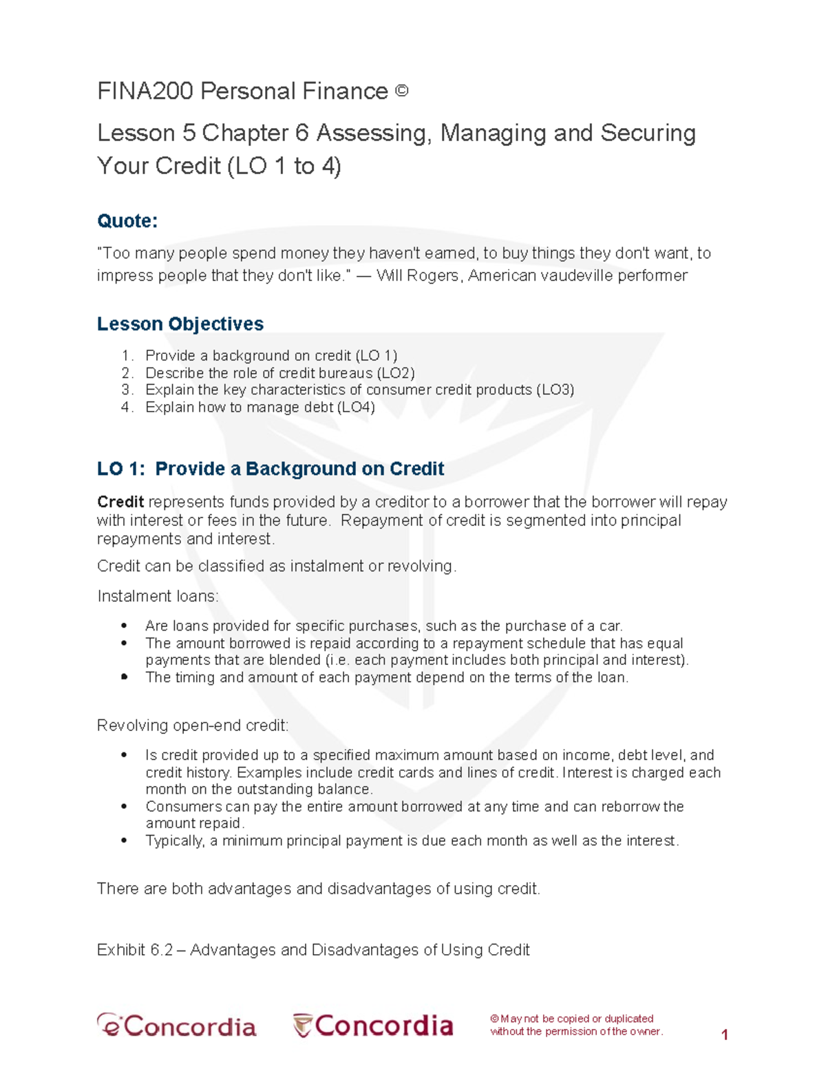 FINA200 Personal Finance Lesson 5: Credit Management & Debt Strategies ...