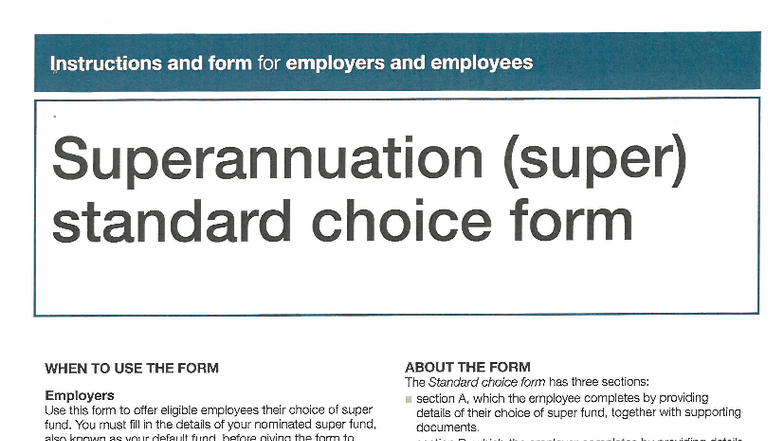 Superannuation Standard Choice Form Instructions for Employers ...