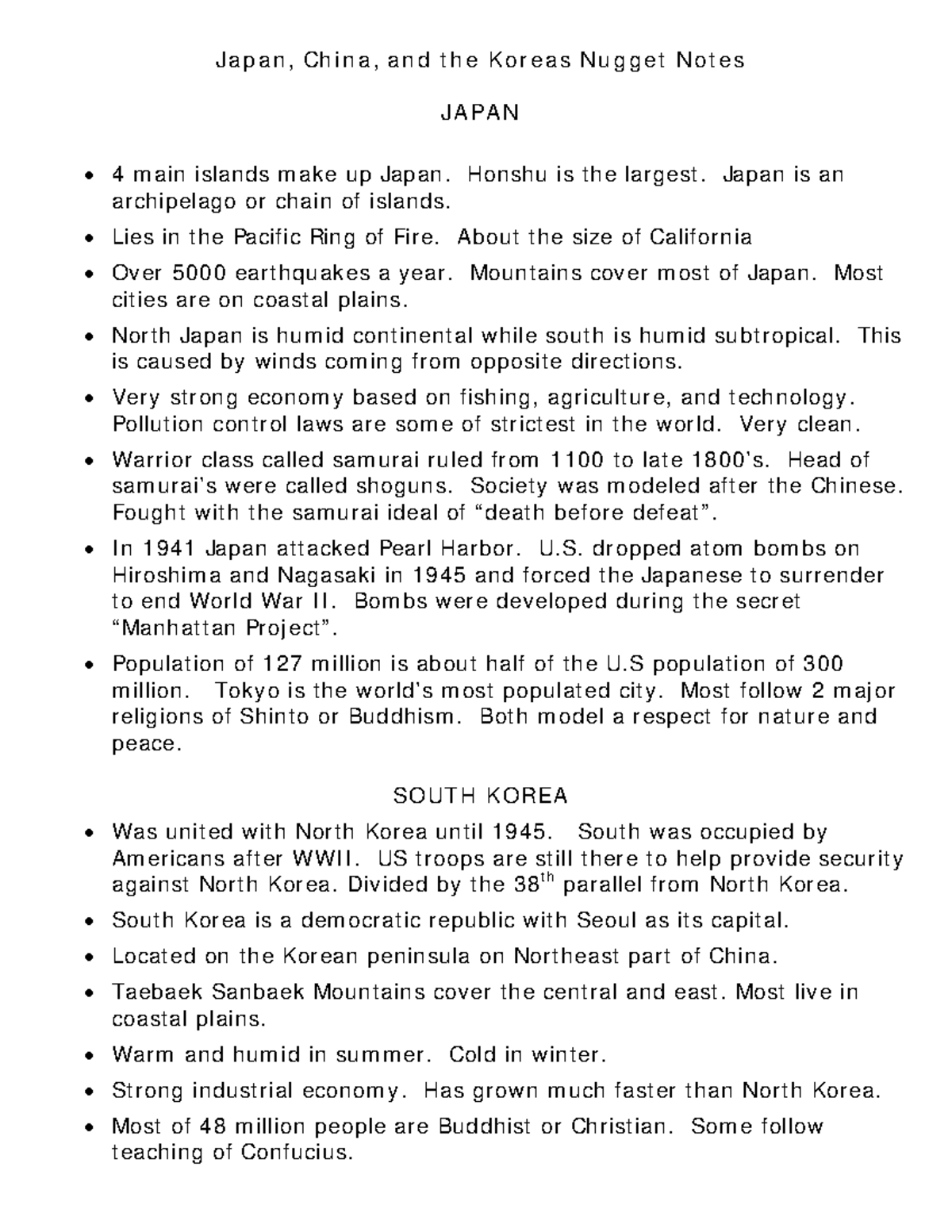 Japan and the Koreas Nugget Notes (Course Code: E) - Studocu