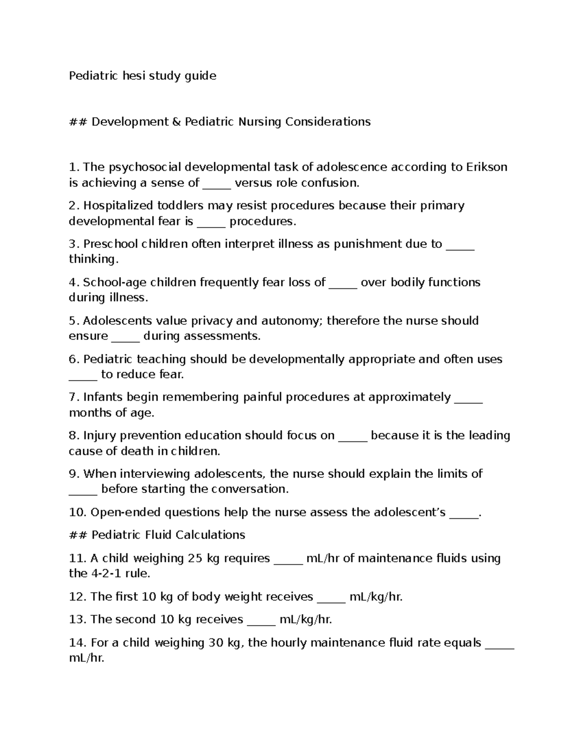 Pediatric HESI Review Study Guide: Key Concepts and Considerations ...