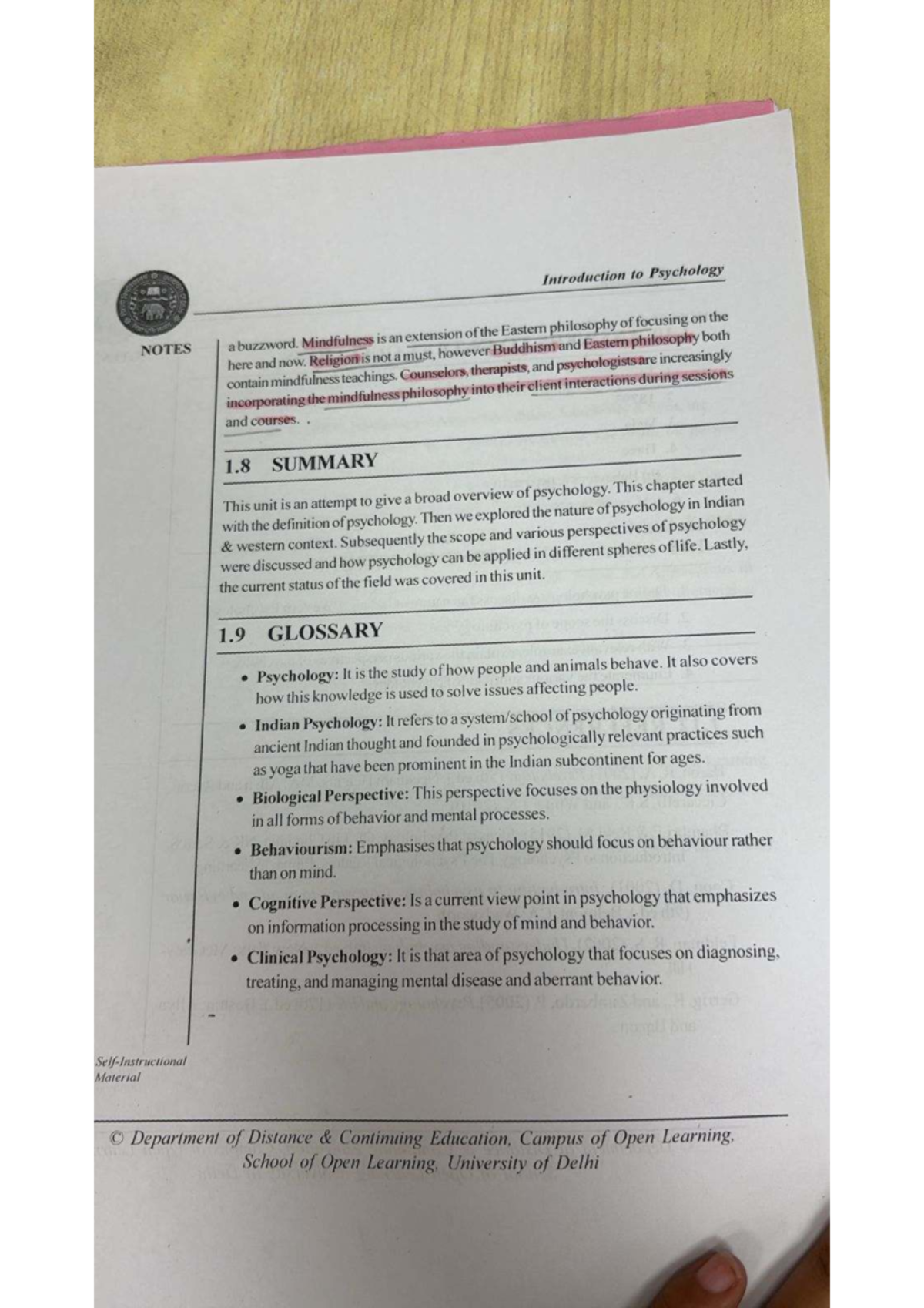PSY101: Introduction to Psychology - Key Concepts and Mindfulness Notes ...