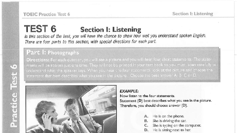 TOEIC Practice Test 6: Listening & Reading Sections - Studocu