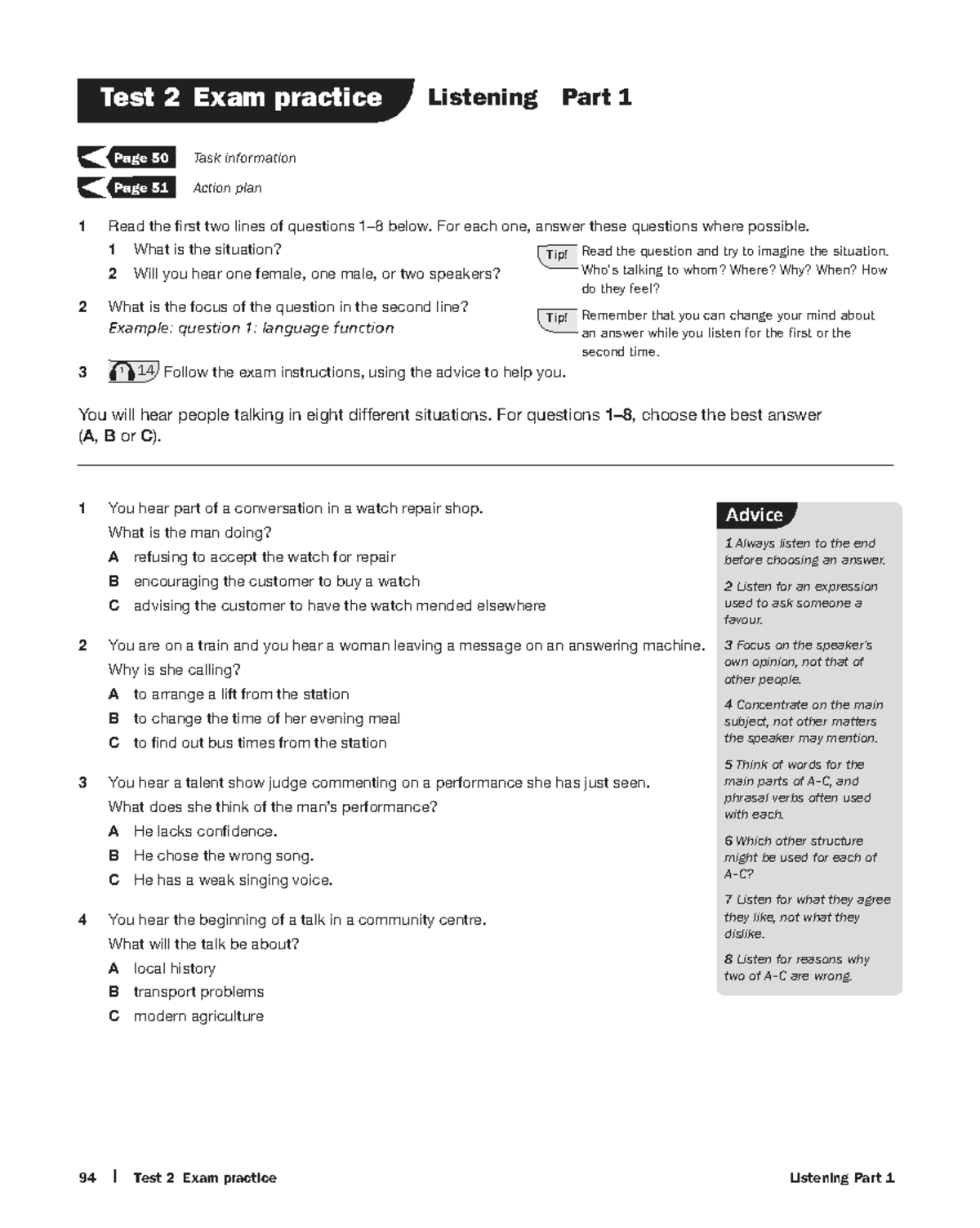 FCE Listening Exam Practice 1 & 2 - Test 2 Review Guide - Studocu