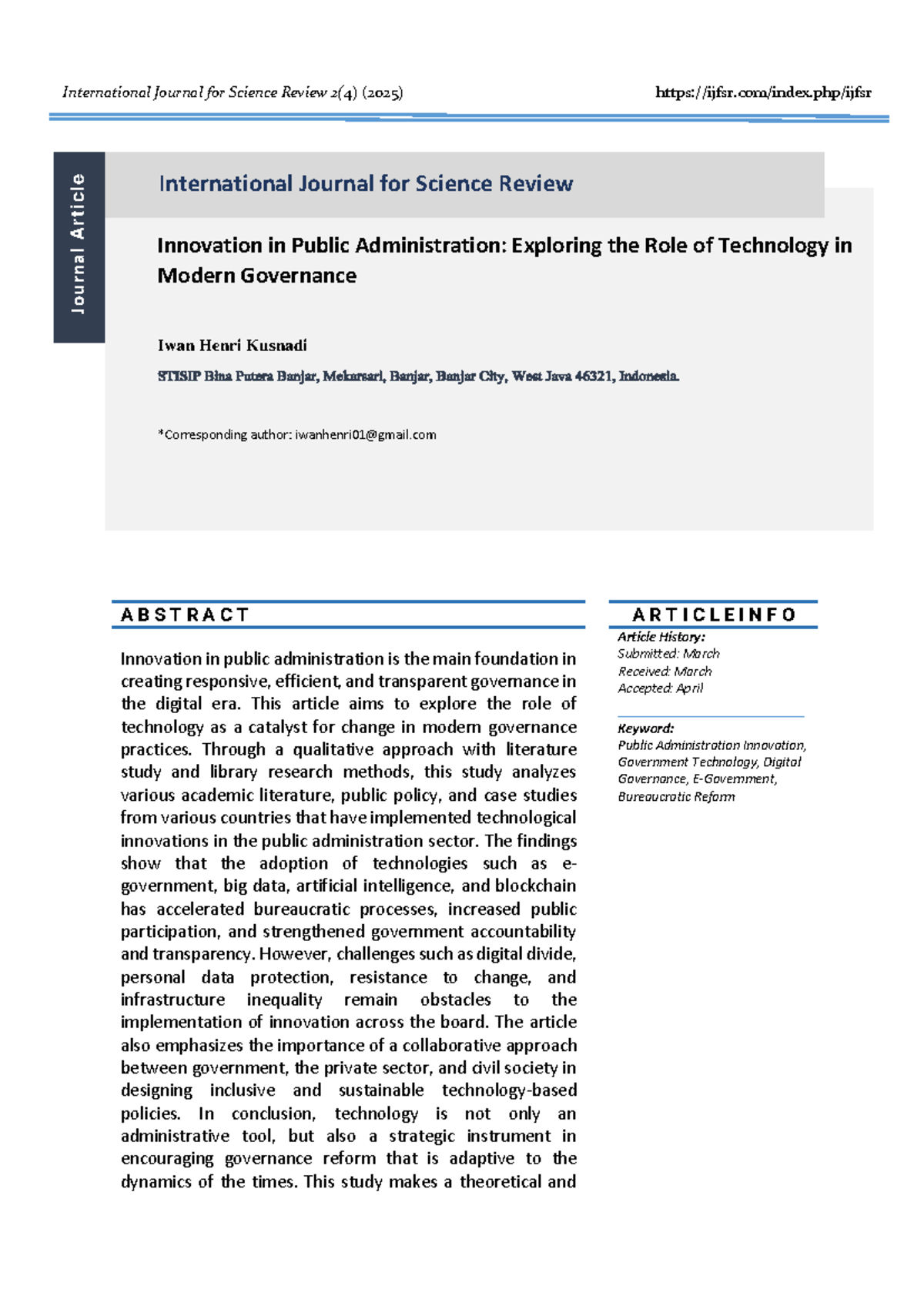 Innovation in Public Administration: The Role of Technology in ...