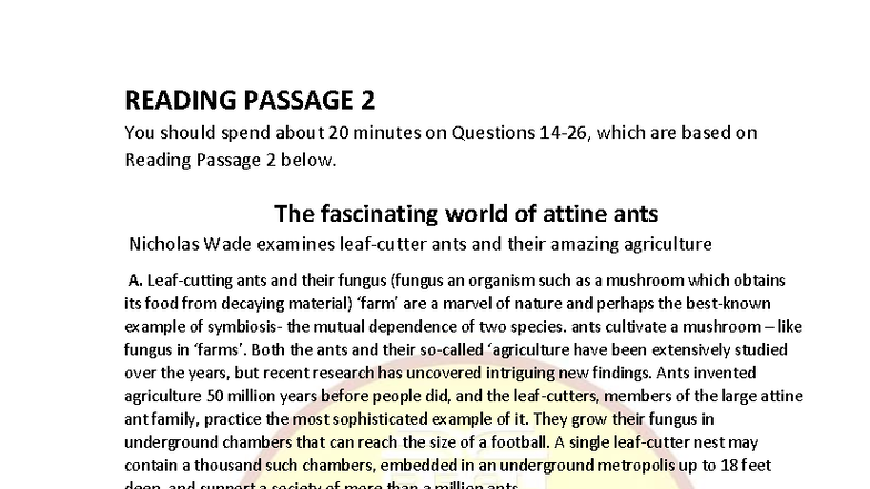 The Fascinating World of Attine Ants: Insights from Reading Passage 2 ...