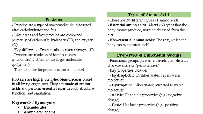 Biochem 101: Understanding Proteins and Their Functions - Studocu