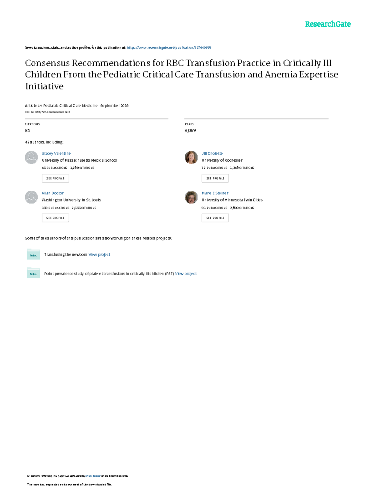 Consensus Recommendations for RBC Transfusion in Pediatric Critical ...
