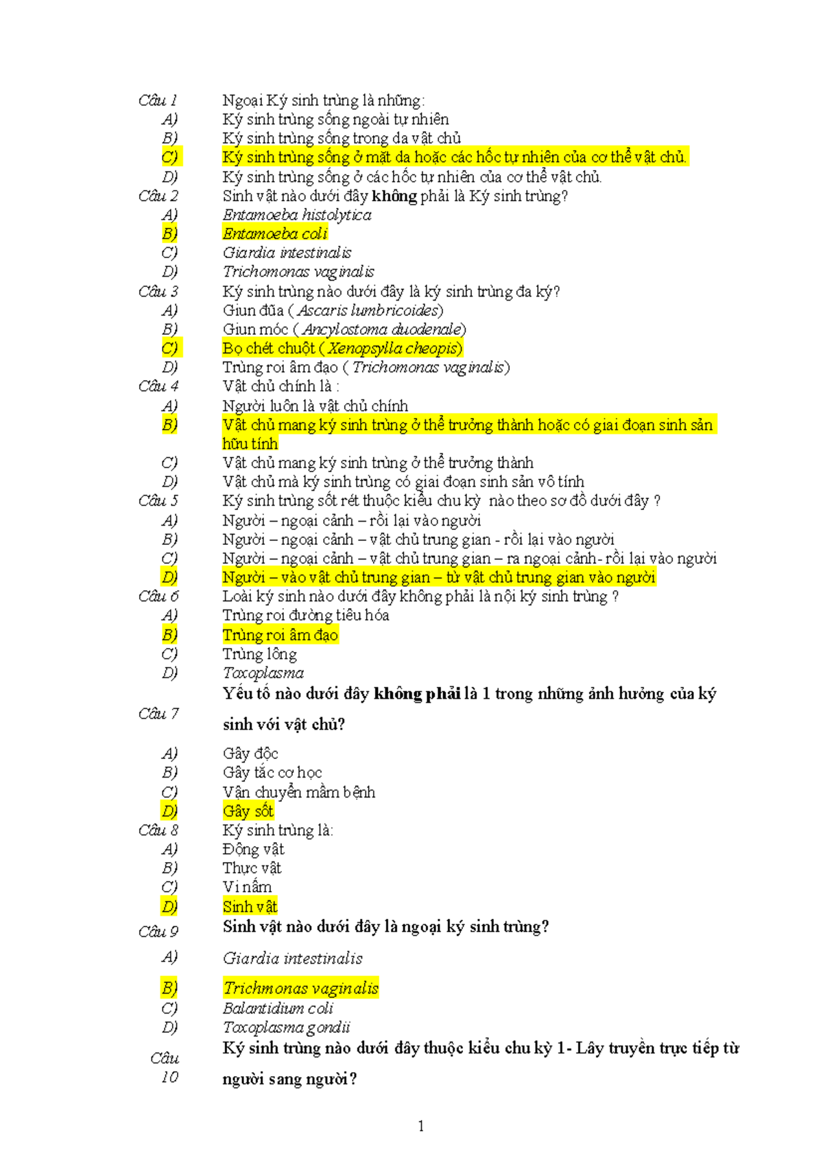 Tài liệu tham khảo Tn KST 2024: Câu hỏi và đáp án về ký sinh trùng - Studocu