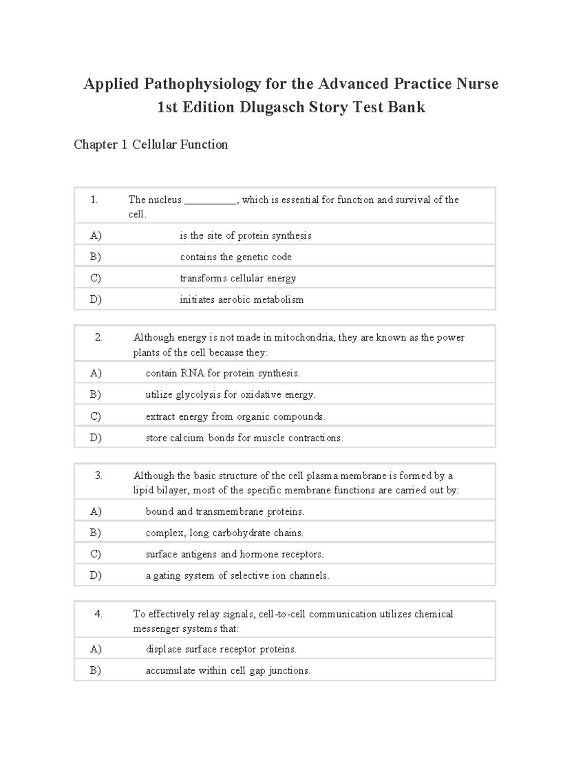 Applied Pathophysiology for Advanced Practice Nurses: Test Bank Chapter ...
